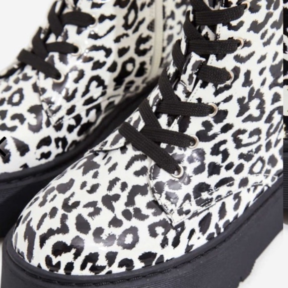Shoes | White Leopard Combat Boot | Poshmark